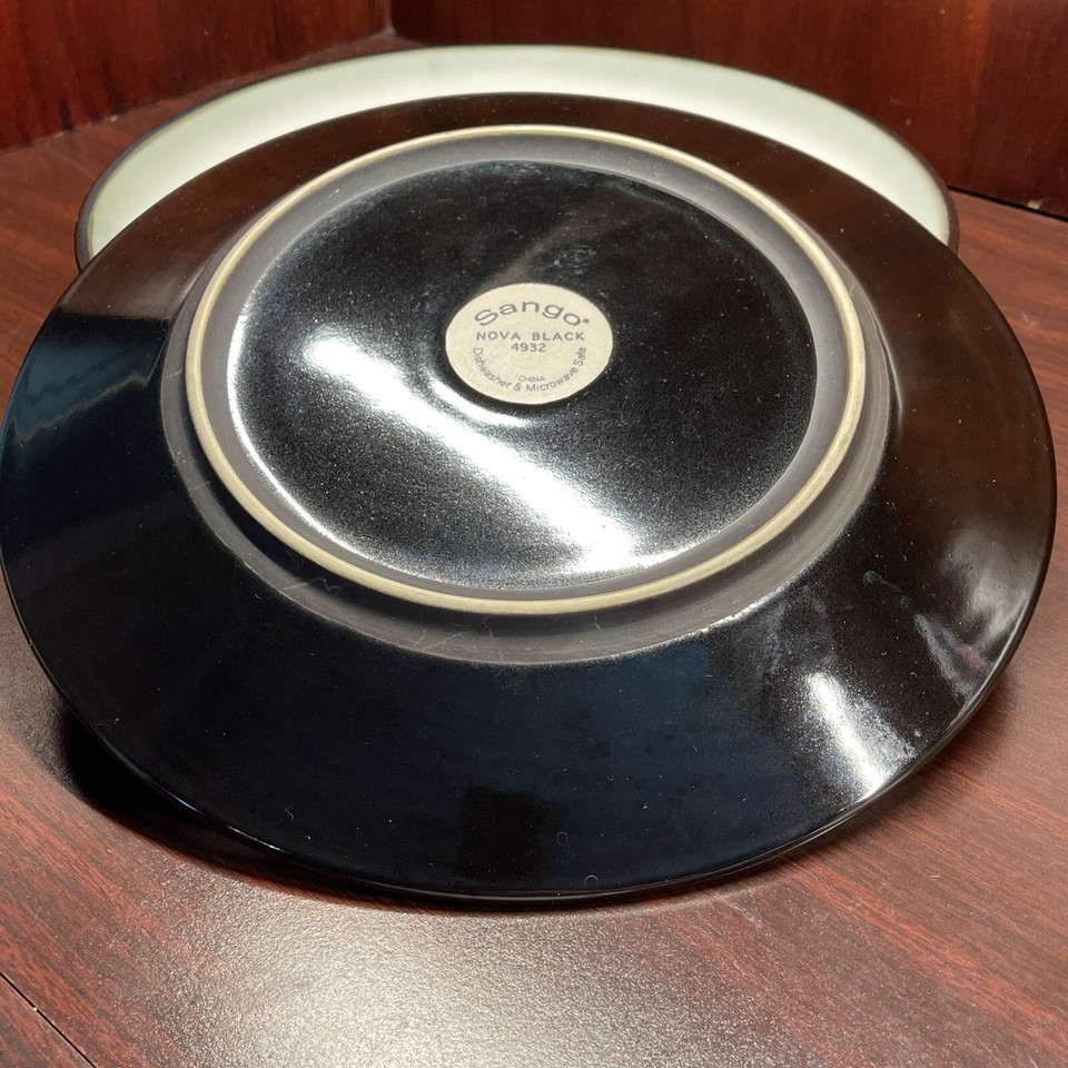 Set of 4 Sango Nova Black 4932 Grayish White Center Black 11 1/4 ...
