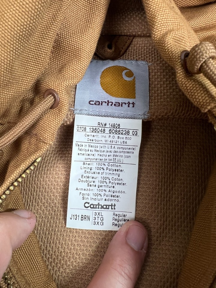 Carhartt J131-BLK 3XL Men's Jacket Brown NWT NOTE Company stitching on ...