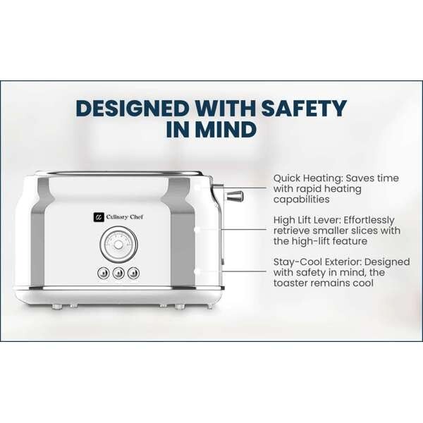 Culinary Chef 2 Slice Retro Toaster, White | Classic Compact Bread ...
