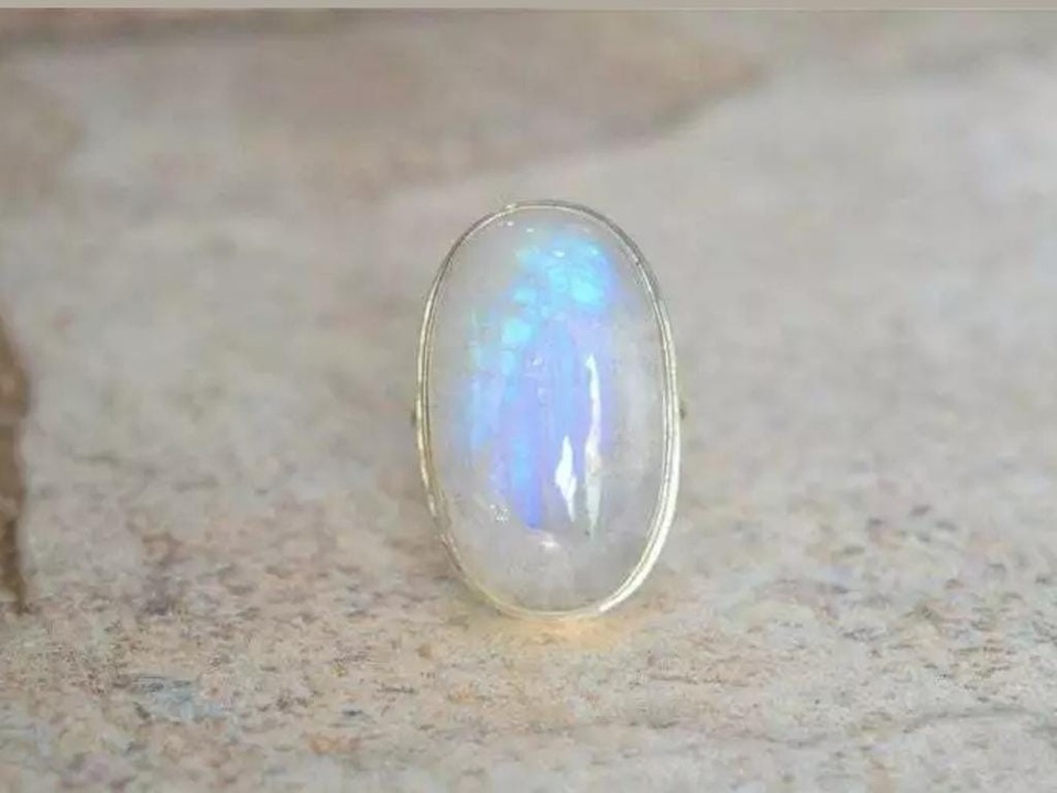 Pink Rainbow Moonstone Ring, Oval Cut Gemstone Ring, Big Stone Ring ...