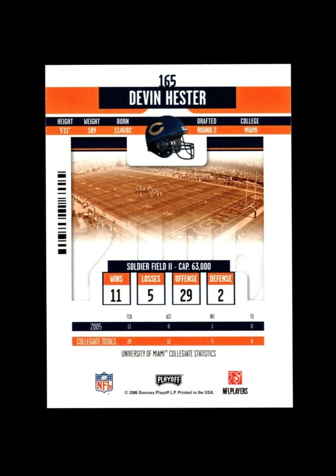 2006 Playoff Contenders: #165 Devin Hester Auto NR-MINT *GMCARDS* | eBay