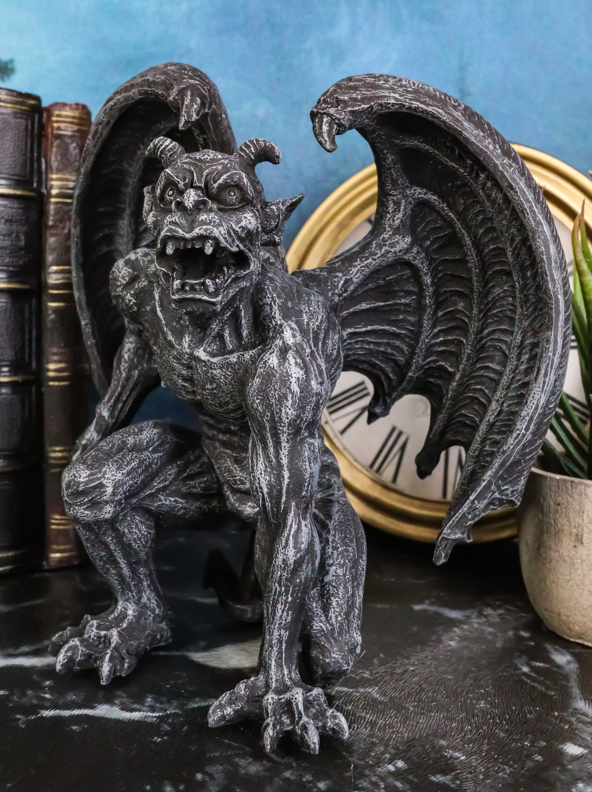 Gothic Creature Short Horned Gargoyle Statue Desktop 6.5" Figurine Faux ...