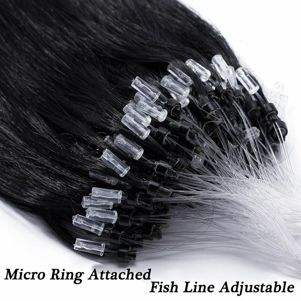 Pre-Looped Fish Line Micro Ring Beads Link Hair Extensions Real Remy ...