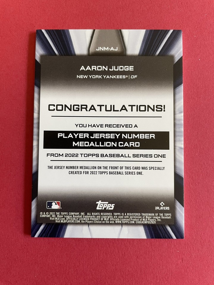 2022 Aaron Judge Topps Jersey Medallion Numbers New York Yankees | eBay