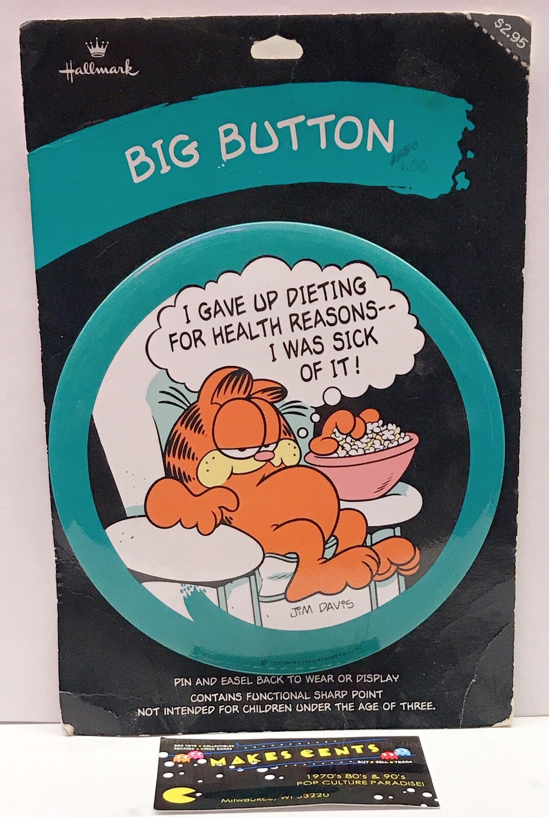 Original Vintage Hallmark Garfield Big Button Brand New On Package | eBay
