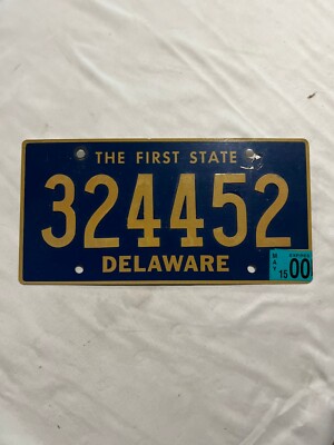 1 LICENSE PLATE PLATES DELAWARE 2000 324452 RIVETED NICE | eBay