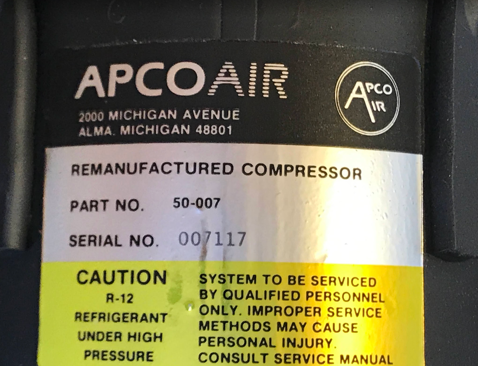 Apco Reman A/C Compressor - 50-010 / A8604 - For Chevy Bel Air, C10 ...