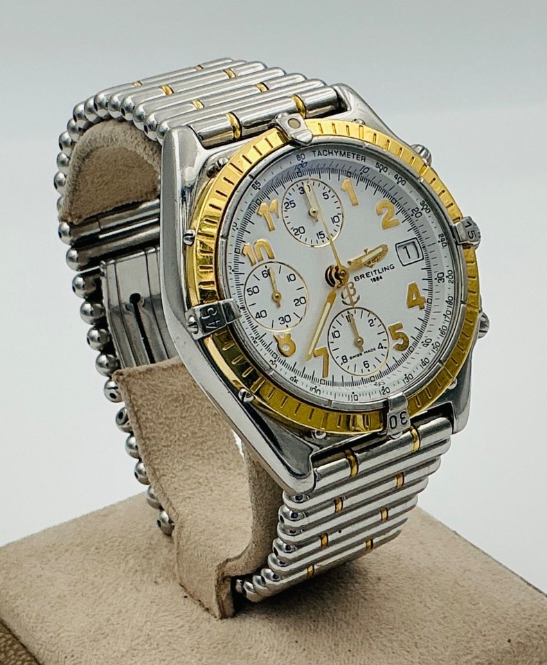 Breitling Chronomat D13050.1 18K Yellow Gold & Steel Bullet Band Watch ...