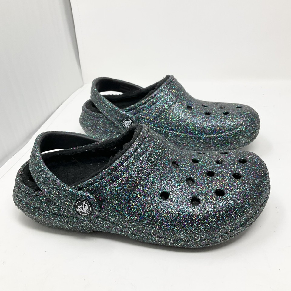 Crocs Unisex Classic Glitter Lined Clogs Fuzzy Slippers Starry Skies M4 ...