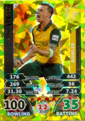 2015 Topps ICC Cricket Attax GOLD Card # 198 Dale Steyn 100 Club ...