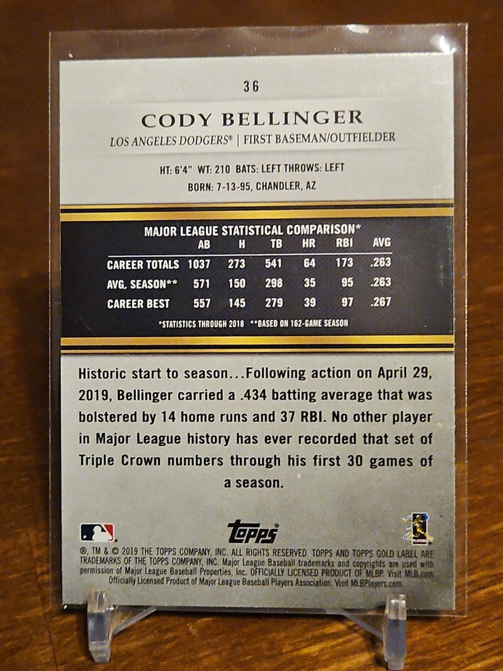 2019 Topps Gold Label Class 3 #36 Cody Bellinger Los Angeles Dodgers | eBay
