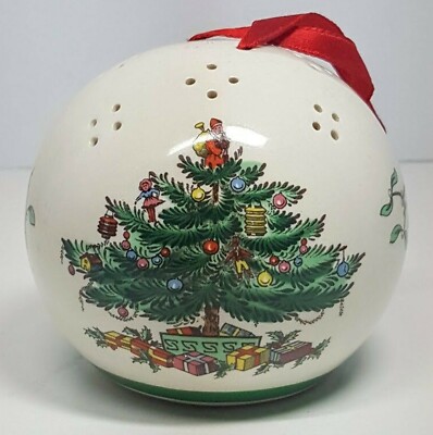 SPODE CHRISTMAS TREE SCENTED ROUND HOLES GREEN TRIM POMANDER IN GIFT ...