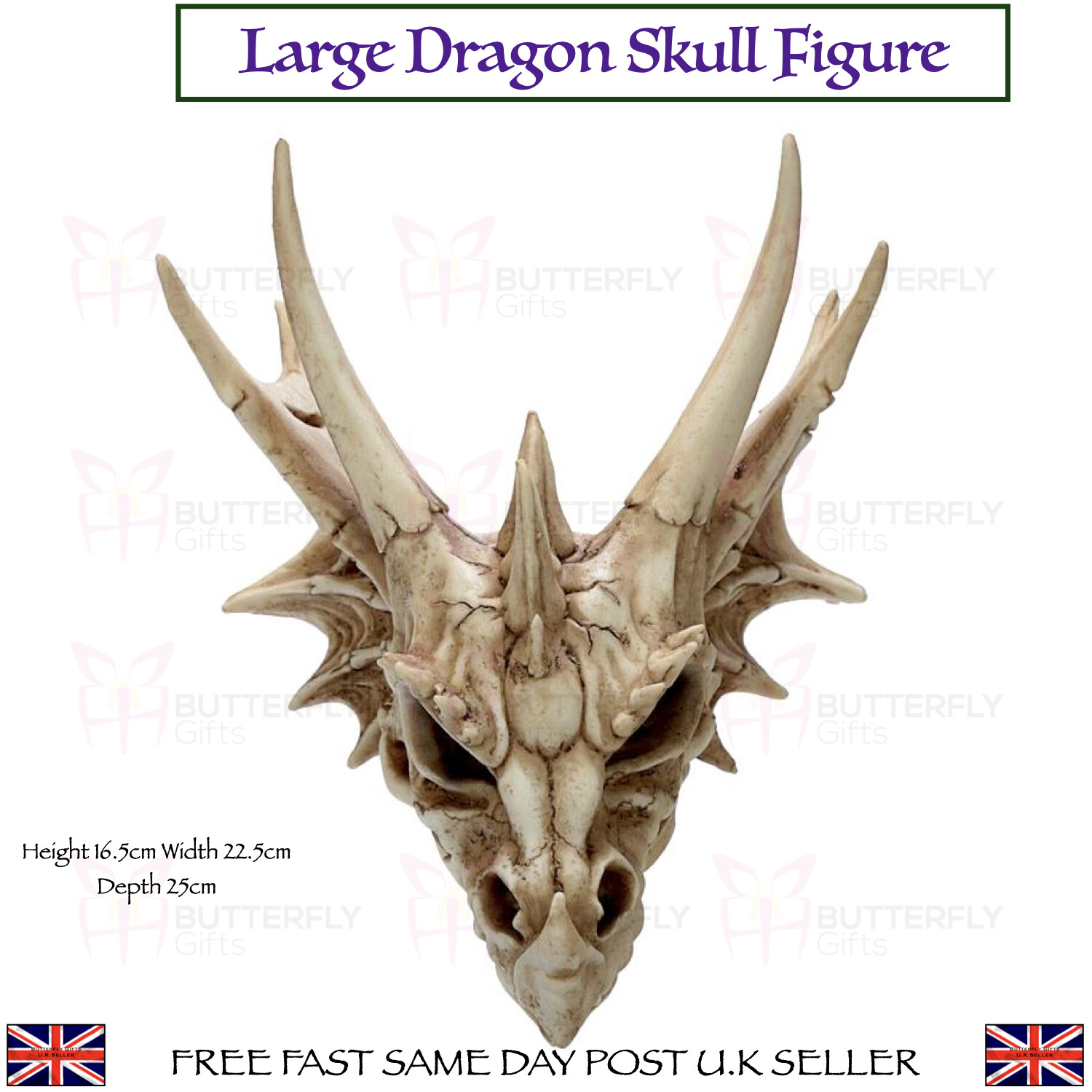 Large Horned Dragon Skull Ornament Fantasy Resin Figurine High Quality ...