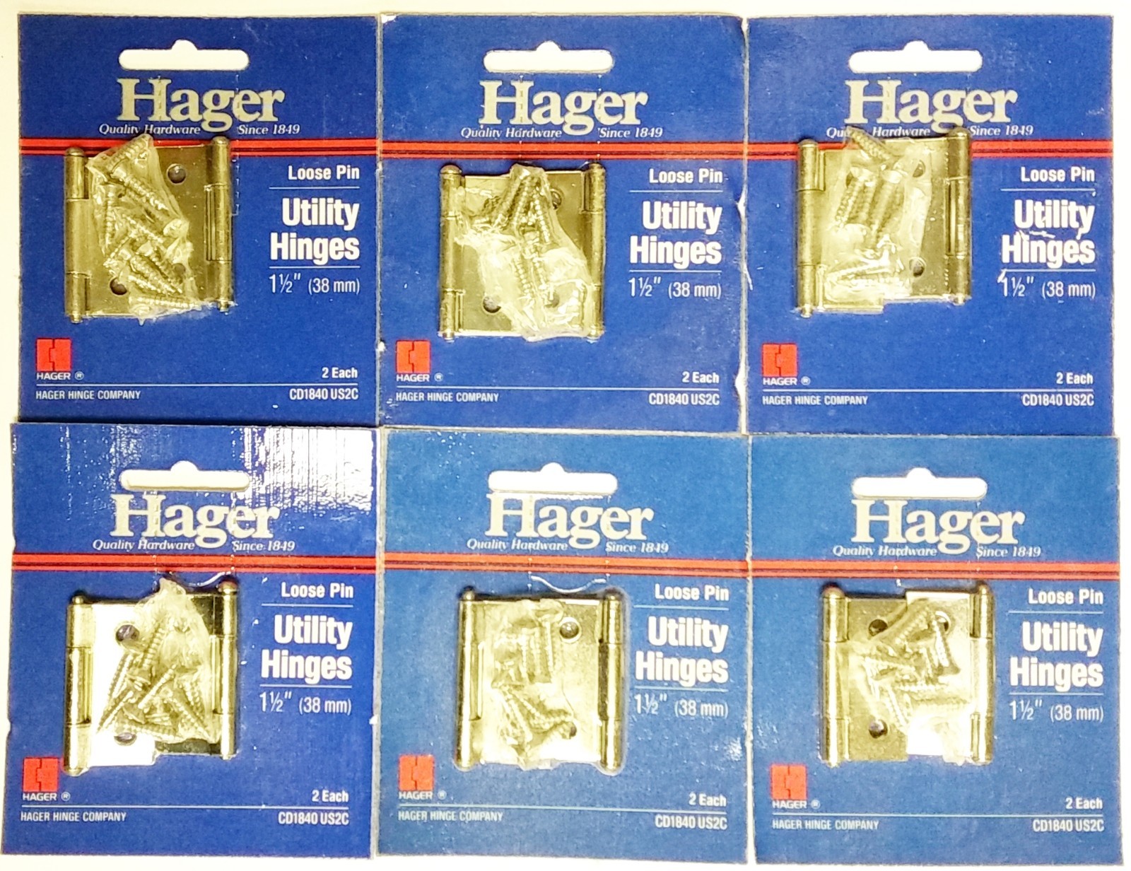 Hager 1.5 x 1.5 Loose Pin Utility Hinges US2C Lot 12 Total With Screws ...
