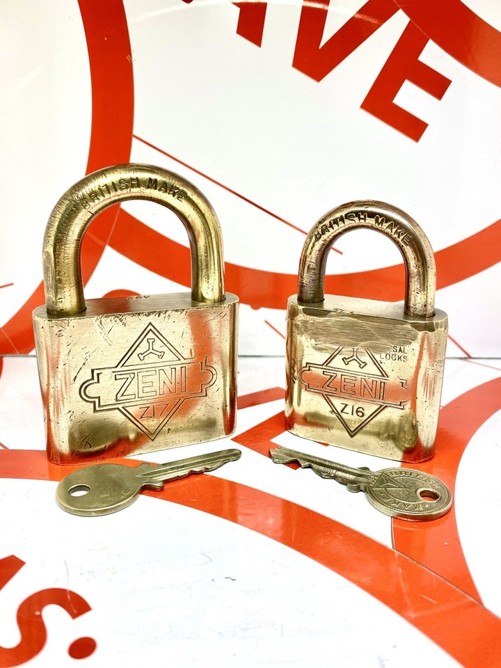 Pair Of Brass Zeni Z16 & Z17 padlocks By Walsall Locks. Each lock has ...