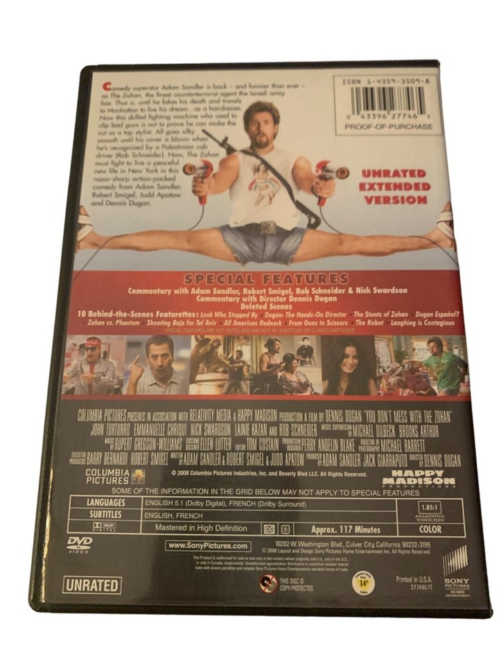 You Don’t Mess With The Zohan DVD Unrated Extended Version Adam Sandler ...