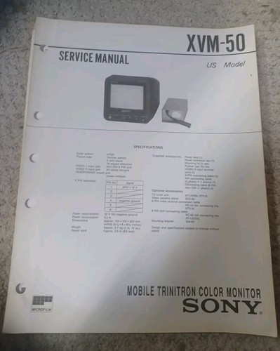 Sony XVM-50 Monitor Factory Service Manual *Original* | eBay