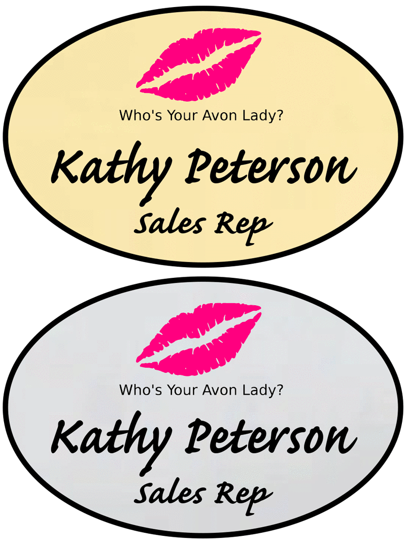 1 GOLD & 1 SILVER OVAL FOR AVON REP PERSONALIZED NAME BADGES MAGNETIC ...