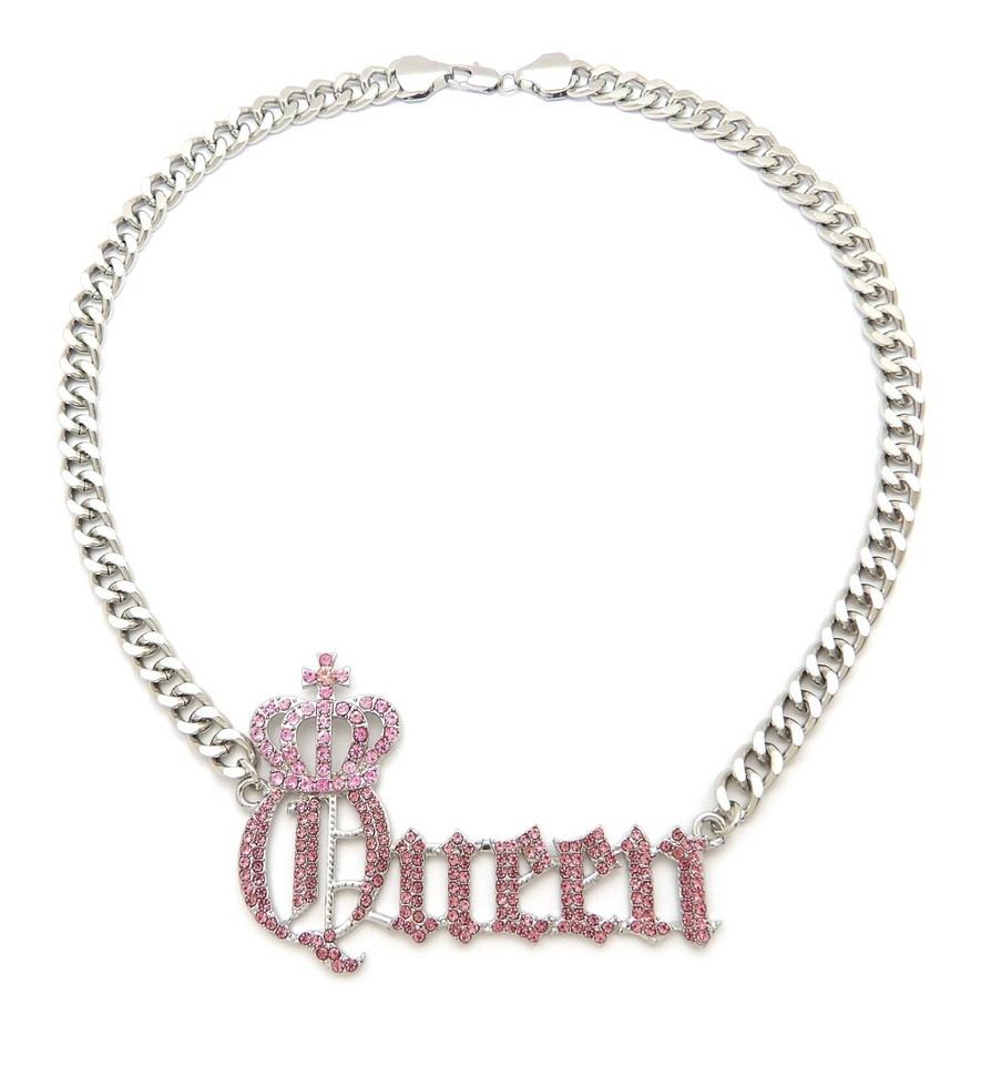 NEW QUEEN PINK STONE PENDANT 9mm/18" LINK CHAIN FASHION NECKLACE RC3719 ...