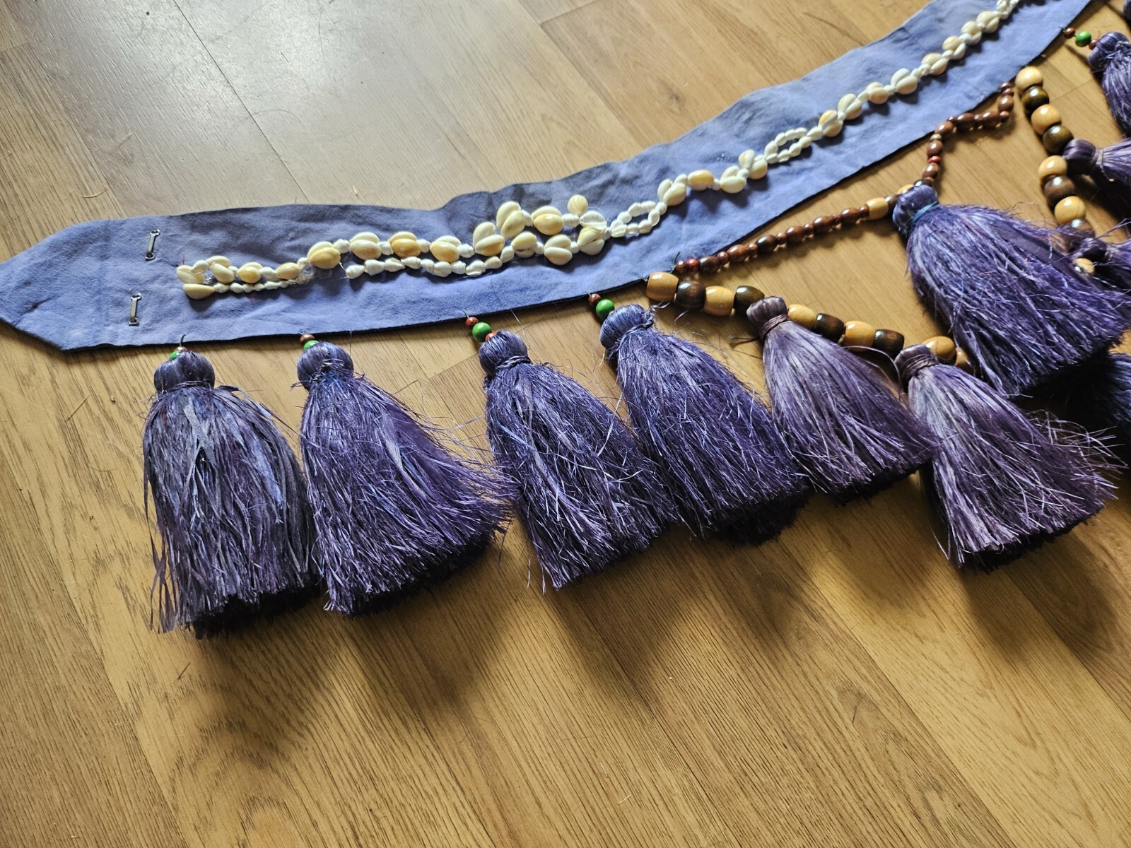 Vtg Handmade Tahitian Hawaiian Grass HULA BELT Shells Beads Tassels 70s ...