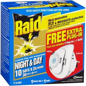 Fly & Mosquito Repellant RAID Electronic Value Pack 2 Plug-Ins 1 Refill ...