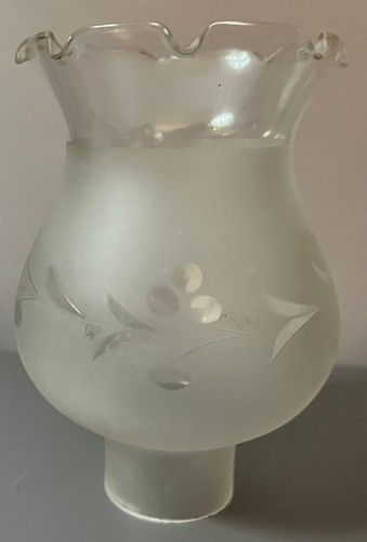 Acid Etched Glass Hurricane Engraved Grapes Ruffle Top Shade Fits 1 5/8 ...