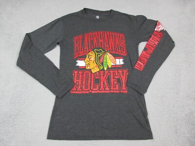 Chicago Blackhawks Shirt Mens Adult Small Gray Logo Long Sleeve NHL ...