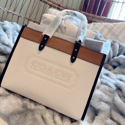 COACH C0777 Field tote 30 in colorblock with coach badge Chalk Multi ...