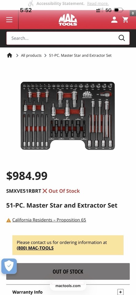 Mac Tools SMXVE51RBRT Master Star and Extractor Set Missing Pieces See ...