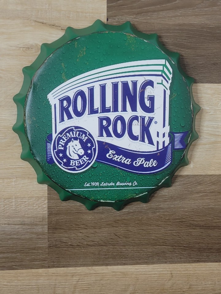 Rolling Rock Beer Bottle Cap Round Metal Sign Man cave Bar Decor Beer ...