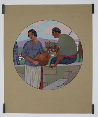 Floutier Louis Maïtena - Couple de Basques Estampe au pochoir Pays ...