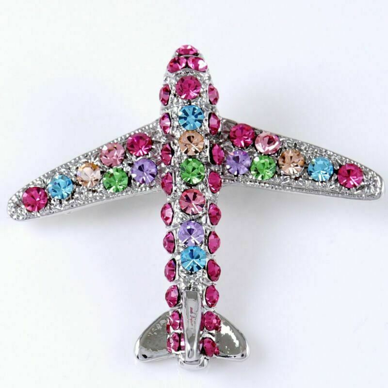 #P943J Sparkle 4cm Airplane Plane Scarf Pin Brooch Crystal Great Deluxe ...