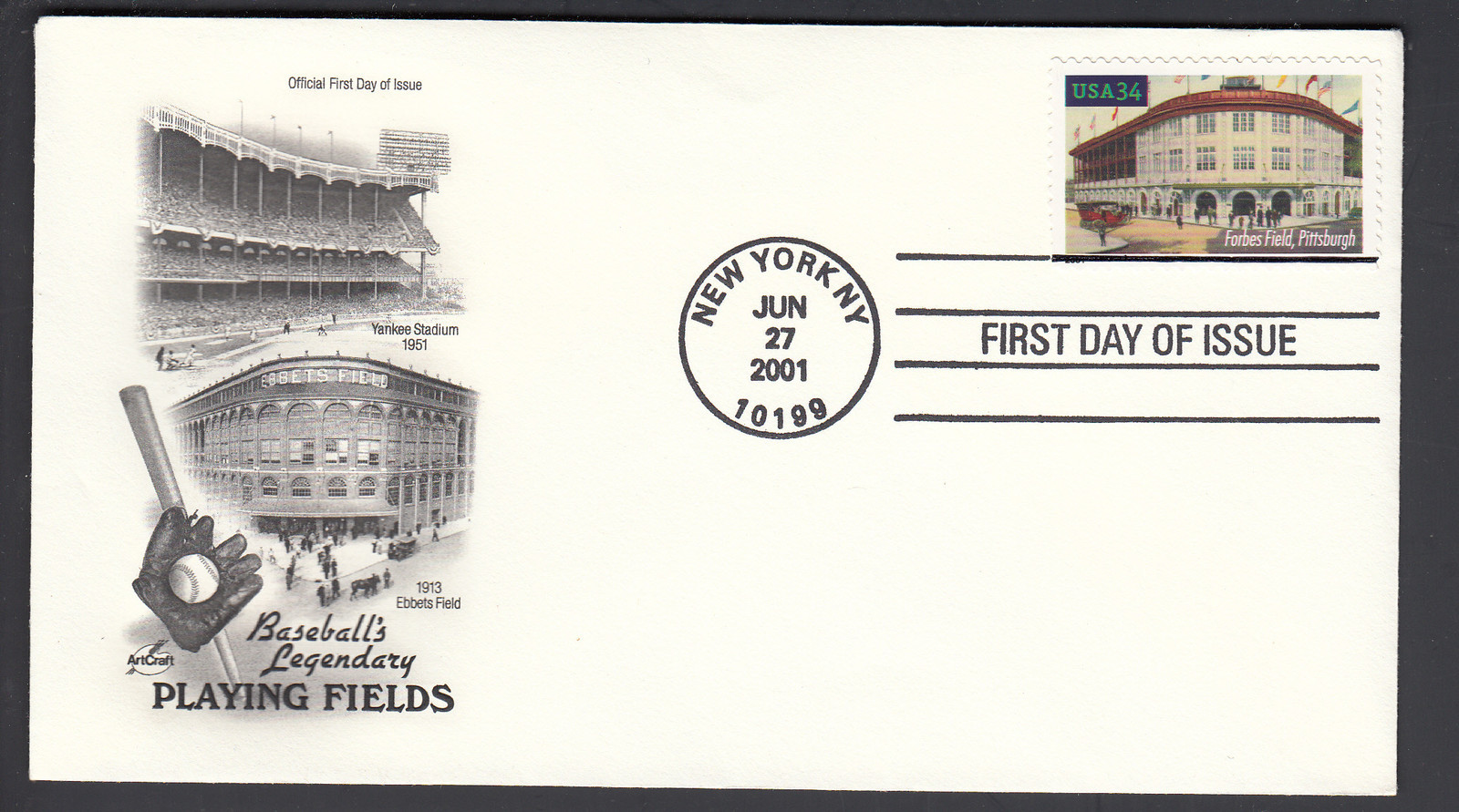 Baseballs Legendary Fields 2001 USPS First Day Issue Envelope 34c ...
