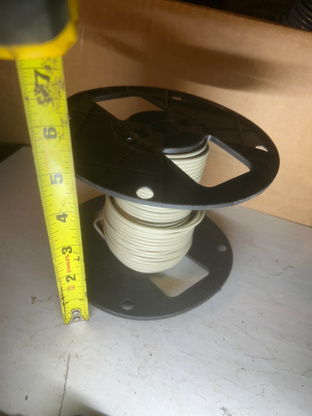 INCOMPLETE spool white electrical wire cable -plastic spool holder ...
