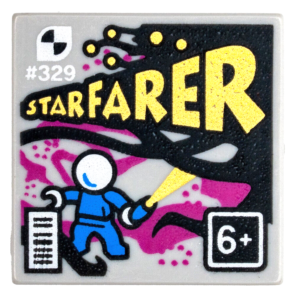 ☀️NEW Lego Tile 2 x 2 with Comic Book Cover with '#329', 'STARFARER ...