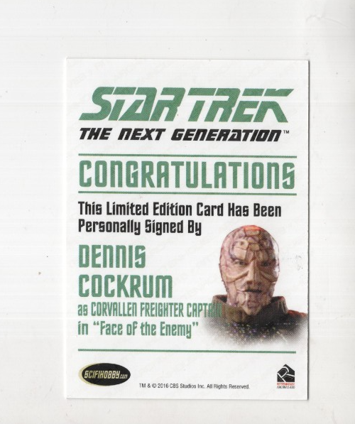 DENNIS COCKRUM AUTOGRAPH 2016 STAR TREK NEXT GENERATION RITTENHOUSE ...