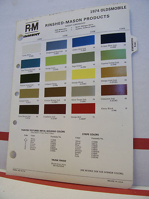 1974 Oldsmobile Toronado Cutlass Vista Cruiser Paint Chips Color Chart ...