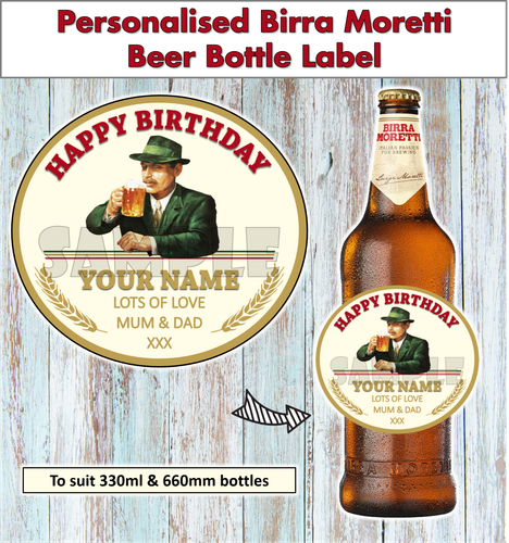 Personalised Birthday Birra Moretti Beer / Lager Bottle Labels ...