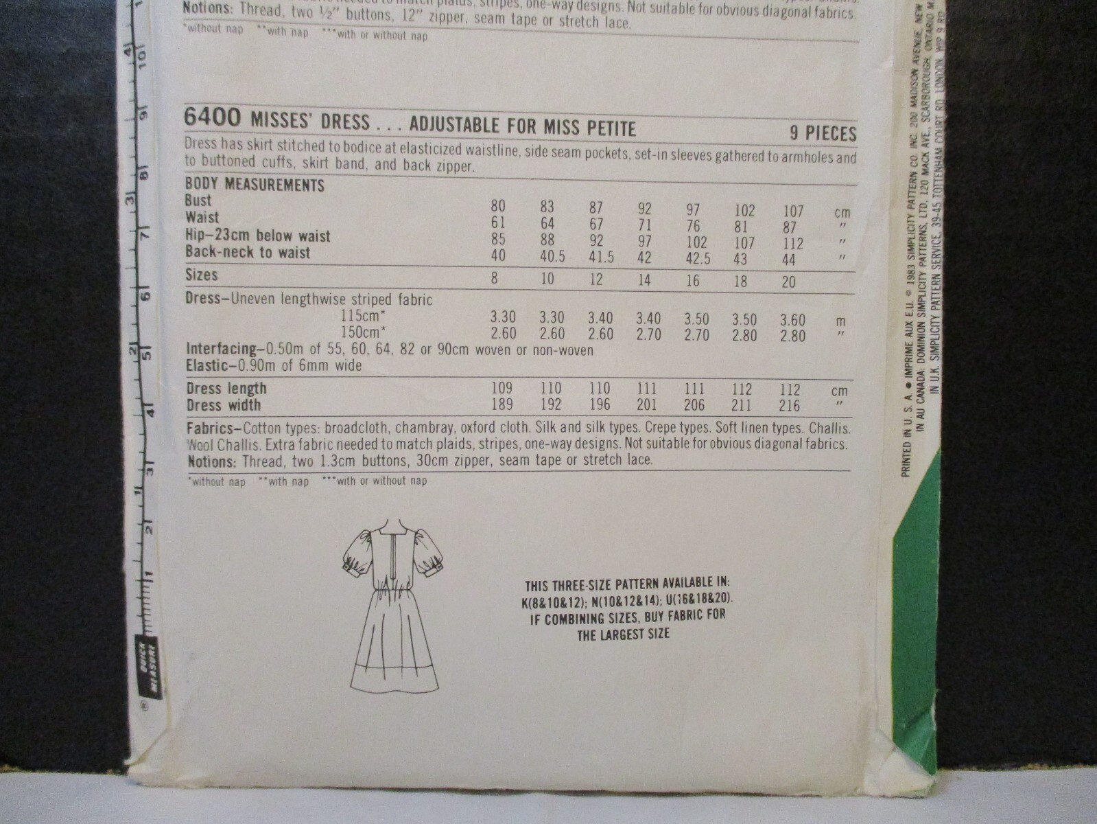Simplicity Pattern 6400 Misses Dress Size N (10-12-14) Cut Complete ...