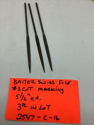 Baiter Swiss Files, Marking Type, #3 Cut, 5 1/2”,(3 Pc In Lot)2547- C ...