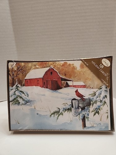 18 Image Arts Snowy Red Barn & Cardinal On Mailbox, Boxed Christmas ...