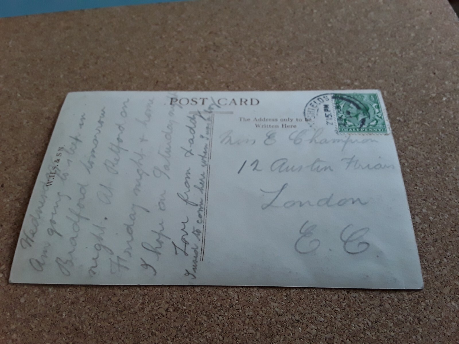 POSTCARD TYNEMOUTH FROM SPANISH BATTERY Sent to 12 AUSTIN FRIARS ...