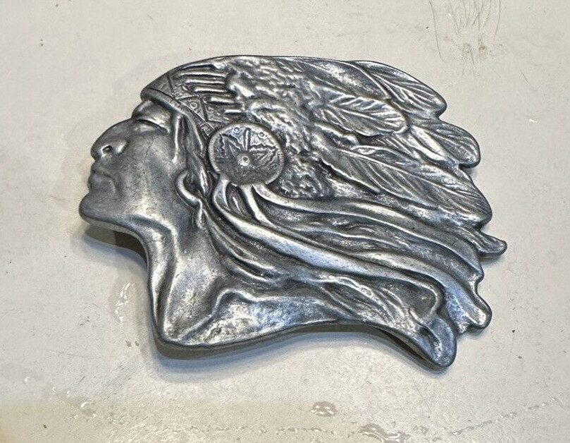 Vintage Native American Indian aluminum belt buckle - Gem