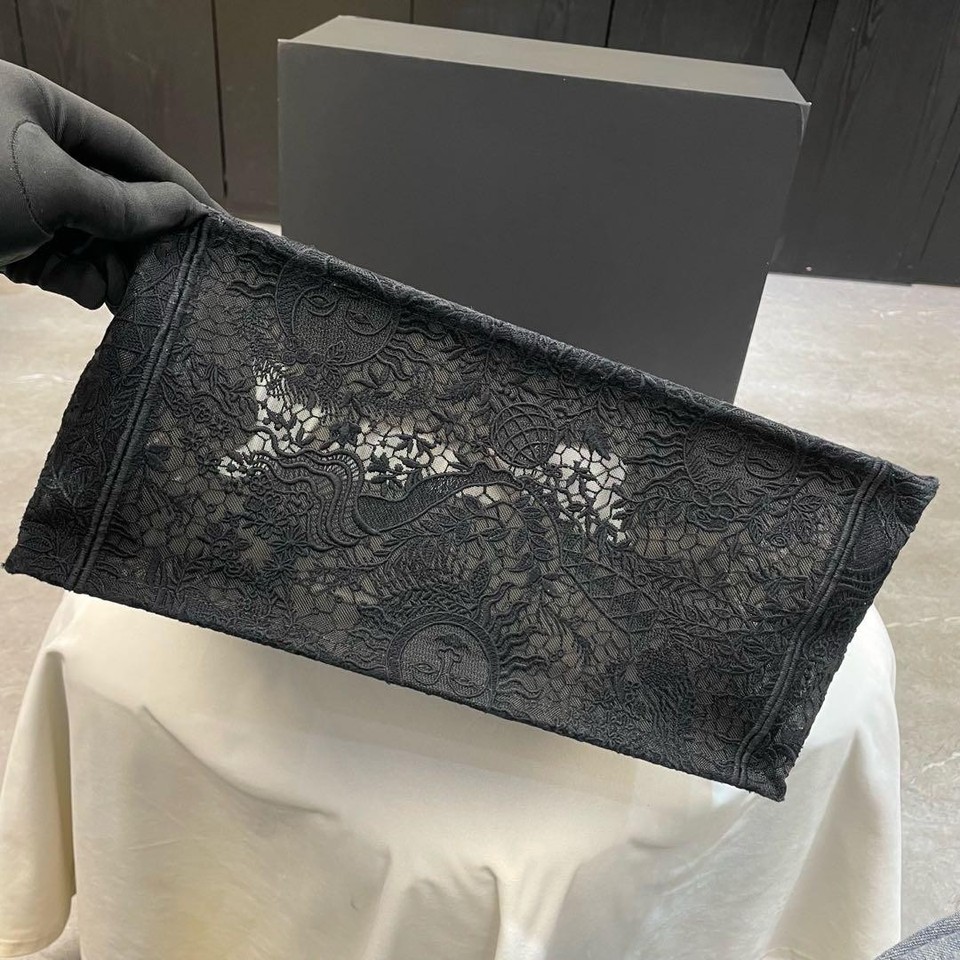 DIOR Tote Bag DIOR BOOK TOTE MEDIUM Black Embroidered tote bag lace ...
