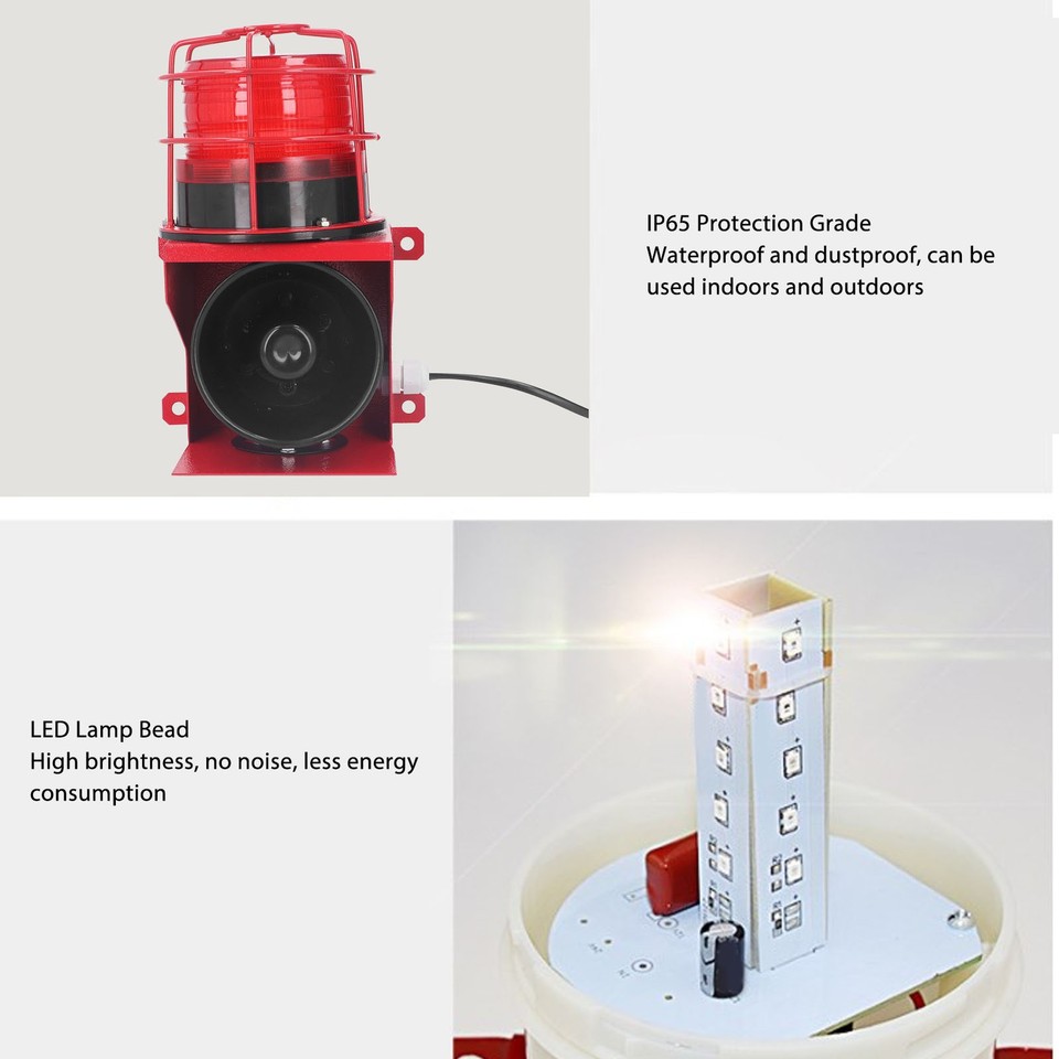 115dB Industrial Sound And Light Alarm Siren Horn DC24V Wall Mount 1Y9C ...
