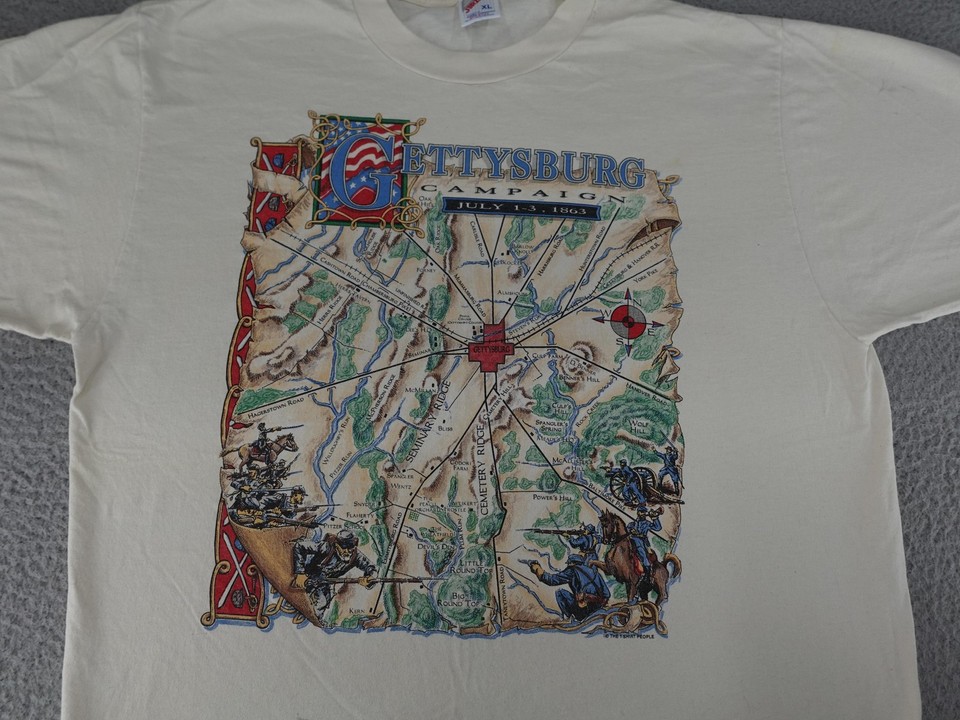 Vintage Gettysburg Shirt Mens XL White Civil War Map Graphic 90s USA ...