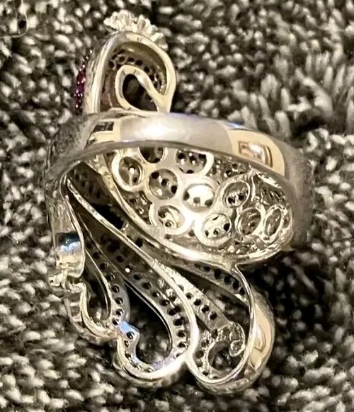 Ross Simons sterling silver Pink Blue Peacock lab created Ring cz ...