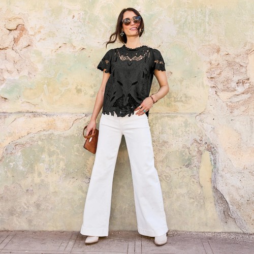 Sundance Ayre Lace Top Black w Camisole PXS Short Sleeve NWT MSRP: $158 ...