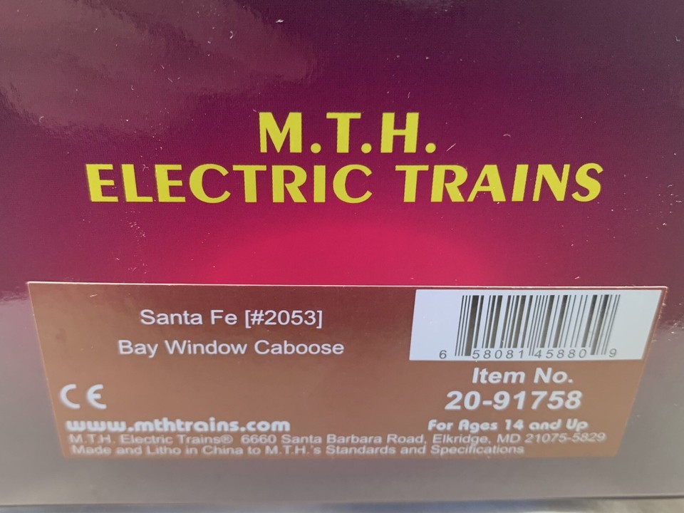 MTH PREMIER SANTA FE (BLACK BONNET) BAY WINDOW CABOOSE 20-91758! O ...