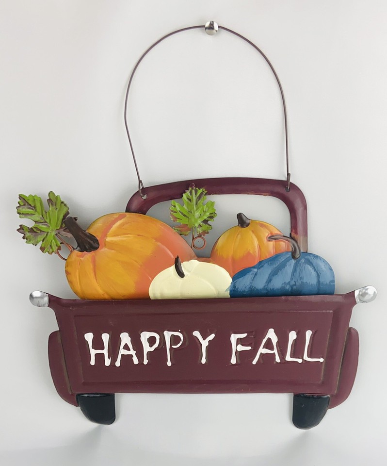 Halloween Fall Autumn Rustic Door Wall Hanger Sign HAPPY FALL Pickup ...